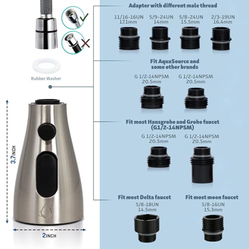 Pull Down Kitchen Faucet Head Replacement Parts - Kitchen Faucet Sprayer Head For Moen, Delta- American Standard - Sink Faucet Head With 9 Nozzels - 3 Functions Spray Head Spiral (‎Brushed Nickel)