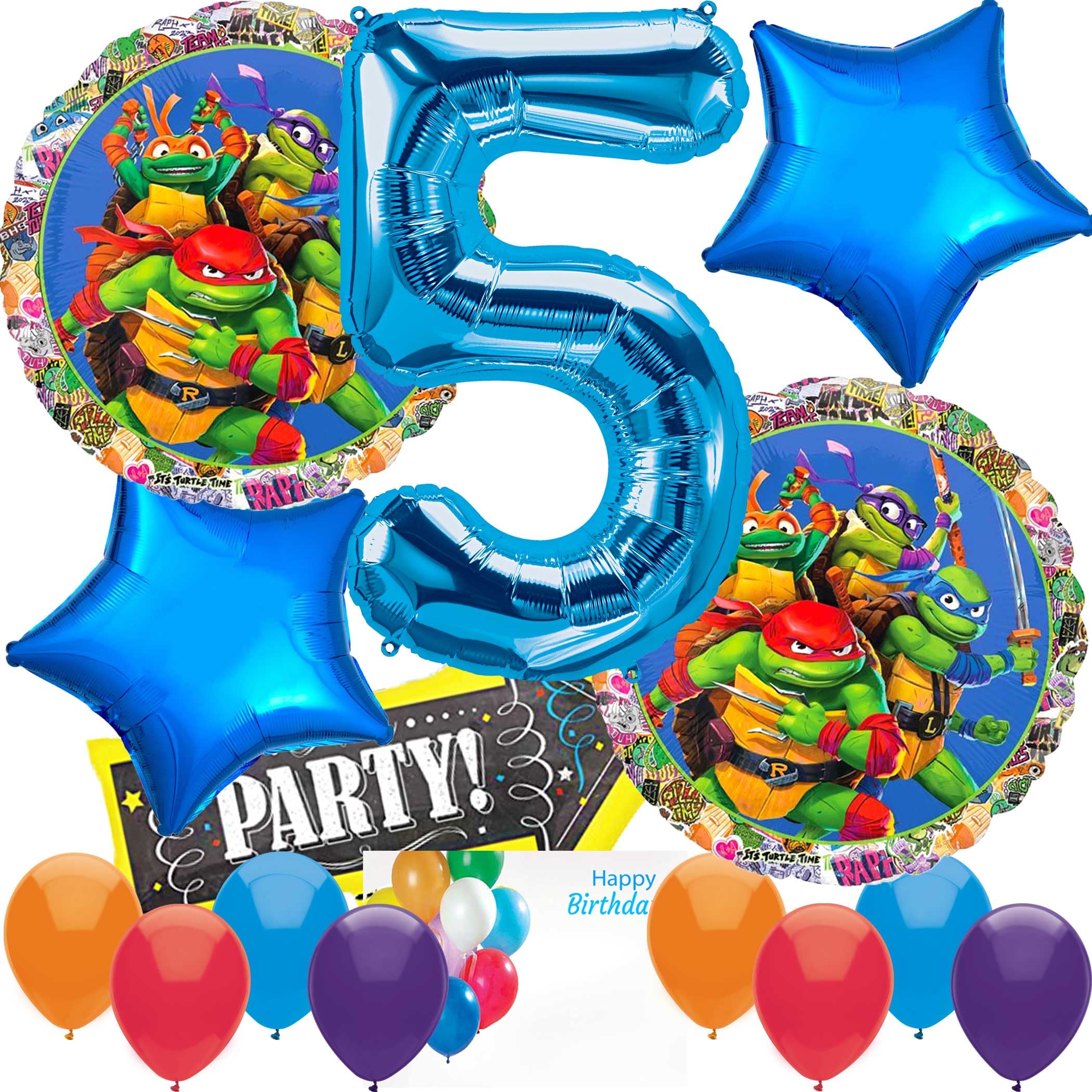 Anagram Licensed Birthday Balloons, for TMNT Teenage Mutant Ninja Mayhem Turtles Theme Collection, Party Accessory, Multicolor, 5th Birthday, Various