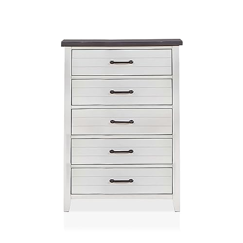 Furniture of America Gladio Modern 5-Drawer Wood 30 in. Chest, Tall Dresser for Bedroom, Kids Room, Nursery, White and Gray