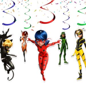 10 Pcs Miraculous Ladybug Streamers for Kids. Cartoon Ladybug Hanging Ceiling Swirls for Birthday Party Decorations.