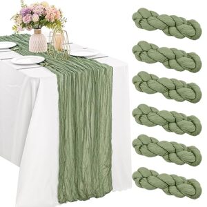 6 pieces sage green 10ft cheesecloth table runner boho gauze fabric table runner rustic sheer runner for wedding birthday baby shower party boho table decoration（sage green）