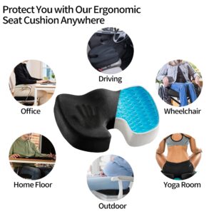 Gel Seat Cushion with Premium Memory Foam Orthopedic U Cooling Chair Cushions for Pain Relief - Ergonomic Coccyx Cushion Sciatica Butt Pillow for Wheelchair Mobility Office & Car Use