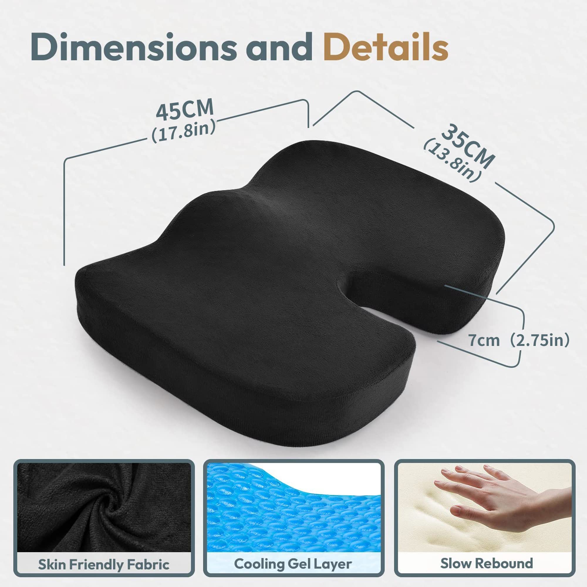 Gel Seat Cushion with Premium Memory Foam Orthopedic U Cooling Chair Cushions for Pain Relief - Ergonomic Coccyx Cushion Sciatica Butt Pillow for Wheelchair Mobility Office & Car Use