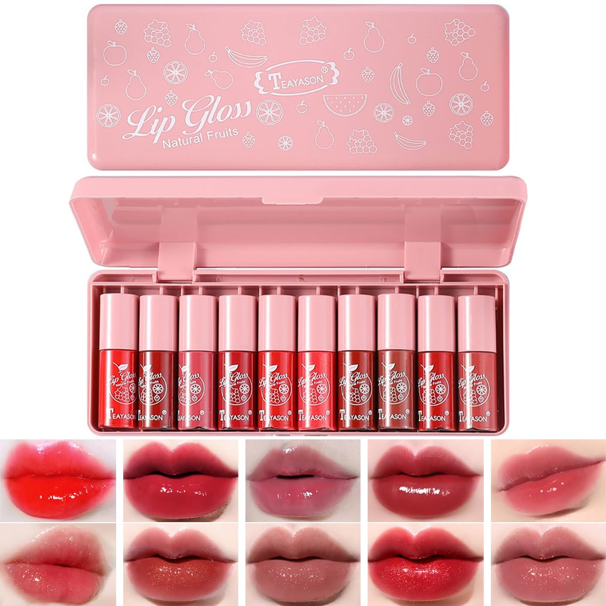 Alisesun 10 Colors Lip Tint Stain Set, Korean Plumping Lip Gloss Watery Lip Stain, Multi-use for Mini Liquid Lipstick & Cheek Tint Long Lasting Vivid Color #02