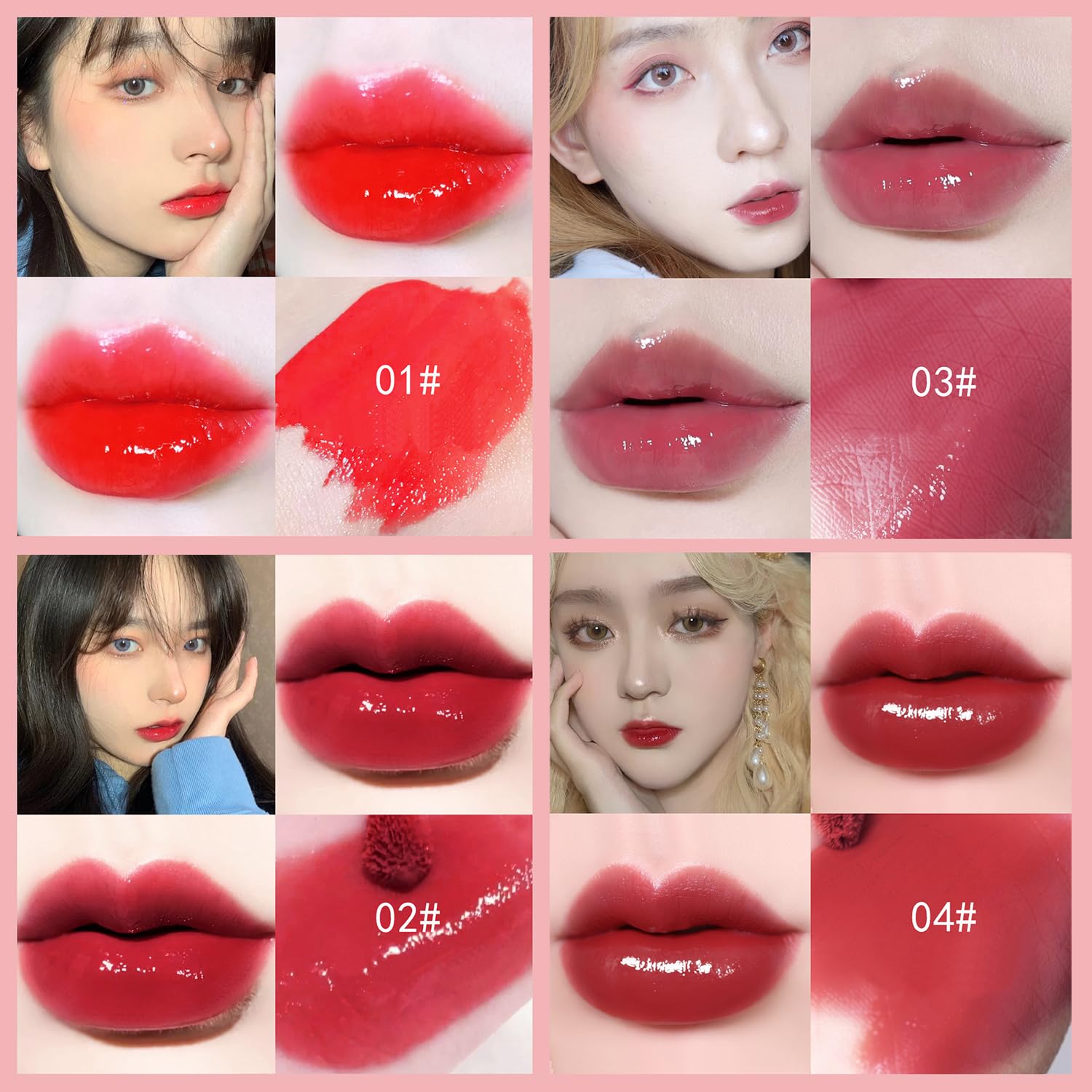 Alisesun 10 Colors Lip Tint Stain Set, Korean Plumping Lip Gloss Watery Lip Stain, Multi-use for Mini Liquid Lipstick & Cheek Tint Long Lasting Vivid Color #02