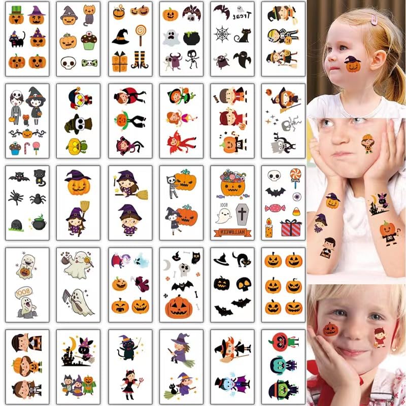 120PCS Halloween children's tattoo stickers for party decorations, cartoon Halloween tattoo stickers, cute children's tattoo stickers, pumpkin, spider, bat funny stickers………