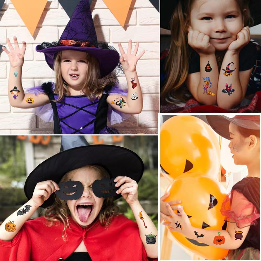 120PCS Halloween children's tattoo stickers for party decorations, cartoon Halloween tattoo stickers, cute children's tattoo stickers, pumpkin, spider, bat funny stickers………