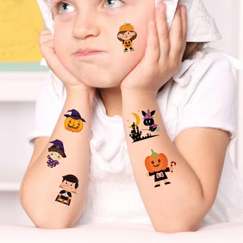 120PCS Halloween children's tattoo stickers for party decorations, cartoon Halloween tattoo stickers, cute children's tattoo stickers, pumpkin, spider, bat funny stickers………