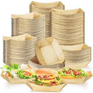 motbach 200 pack 2lb kraft paper food trays disposable paper boats, heavy-duty food boats, paper food serving boat tray basket for snacks popcorns bbq sandwich burgers hot dogs tacos fries nachos