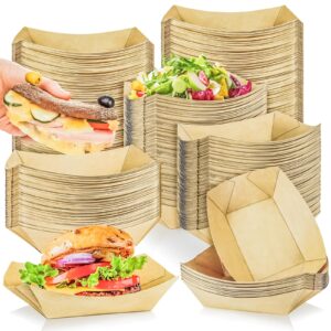 MotBach 200 Pack 2lb Kraft Paper Food Trays Disposable Paper Boats, Heavy-Duty Food Boats, Paper Food Serving Boat Tray Basket for Snacks Popcorns BBQ Sandwich Burgers Hot Dogs Tacos Fries Nachos