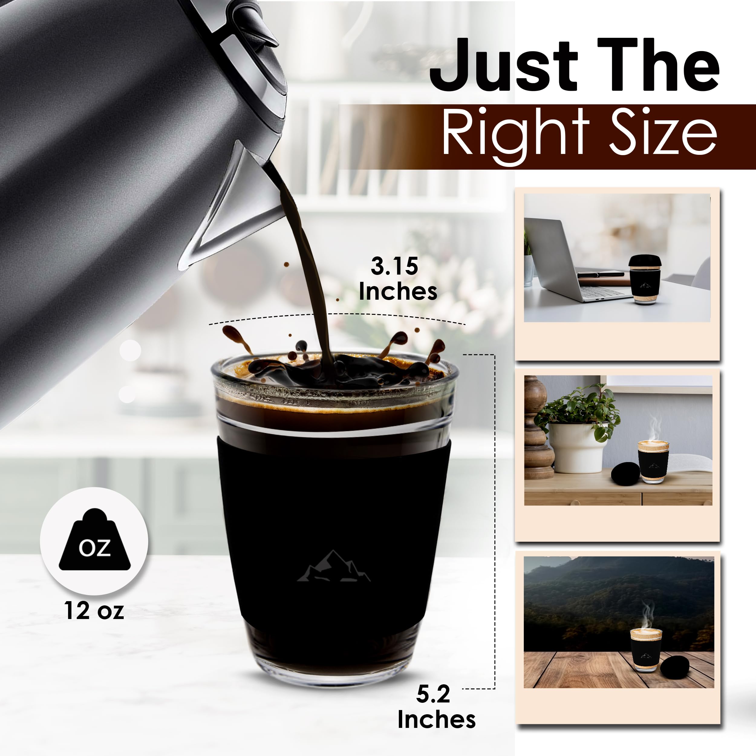 Haven Cup | Reusable Coffee Cup (Glass) | 12oz - Heat Resistant Glass | Coffee Tumbler with Silicone Sleeve and Leakproof Lid (Sip Lid) - Borosilicate Coffee Mug, Reusable Coffee Cup