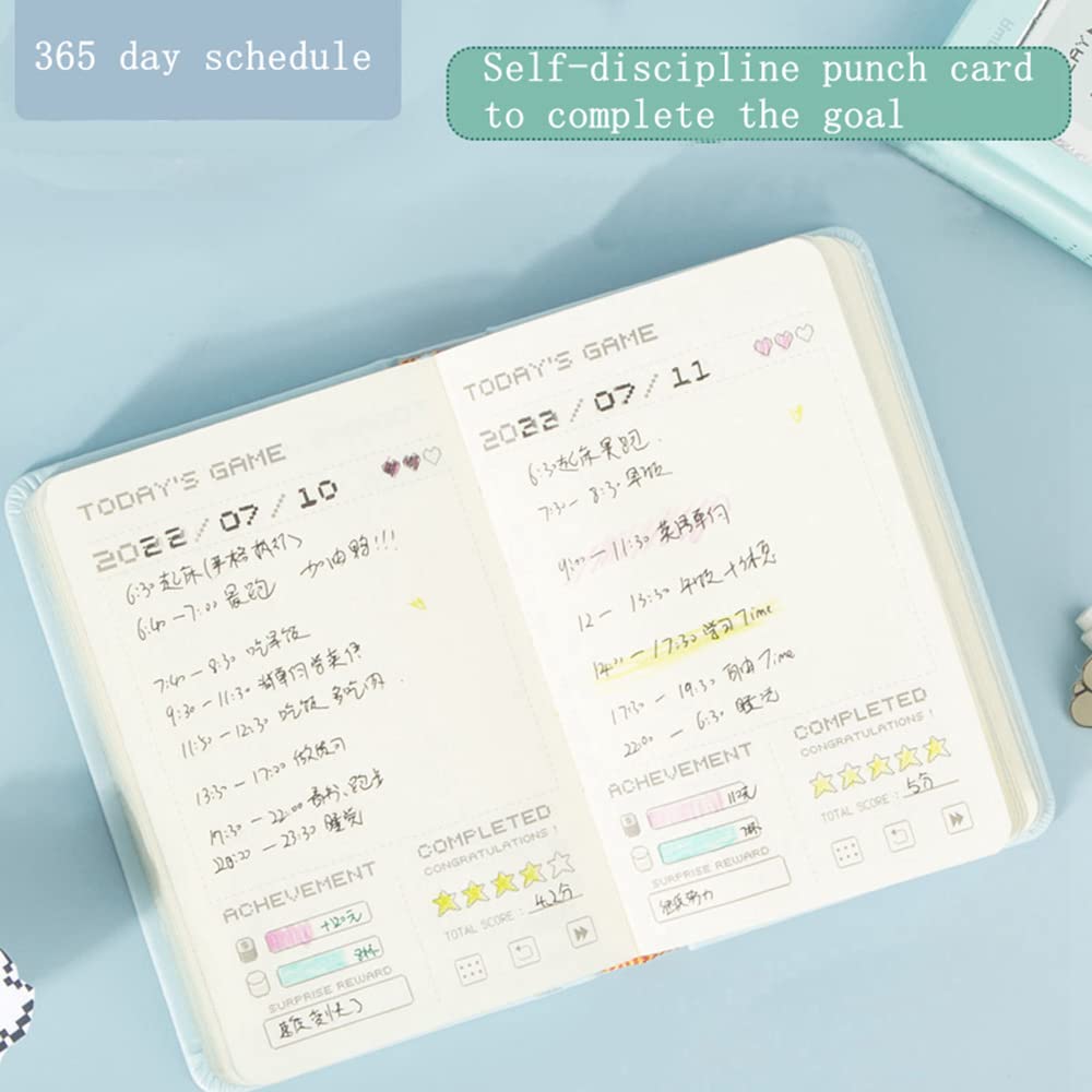 Undated Daily Planner 365 Days Notebook Game Design Pocket Organizer Appointment Book Journal Notebook A6 mini Cute Diary (Pink)