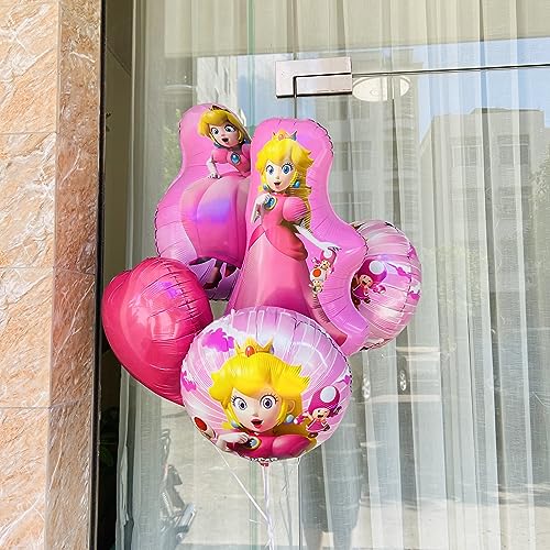 Peach Princess Balloons 8Pcs Peach Princess Birthday Decoration for Kids Mario Party Supplies Foil Ballon For Party Decoration Video Game Theme for Kids Party