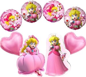 peach princess balloons 8pcs peach princess birthday decoration for kids mario party supplies foil ballon for party decoration video game theme for kids party