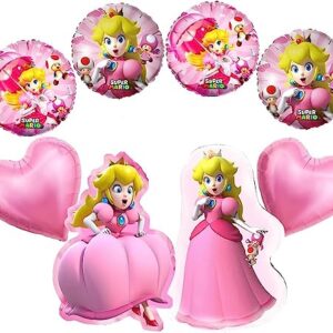 Peach Princess Balloons 8Pcs Peach Princess Birthday Decoration for Kids Mario Party Supplies Foil Ballon For Party Decoration Video Game Theme for Kids Party