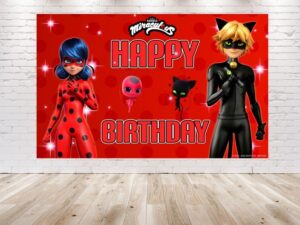 5x3 ft miraculous ladybug backdrop for birthday party decorations. cartoon miraculous ladybug background for theme birthday.