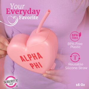 Sorority Shop Delta Gamma Tumbler with Straw - Candy Heart Shaped 16 Oz Tumbler with Lid and Silicone Straw, Reusable Plastic Cup with Screen Printed Sorority Name for any Cold Drink