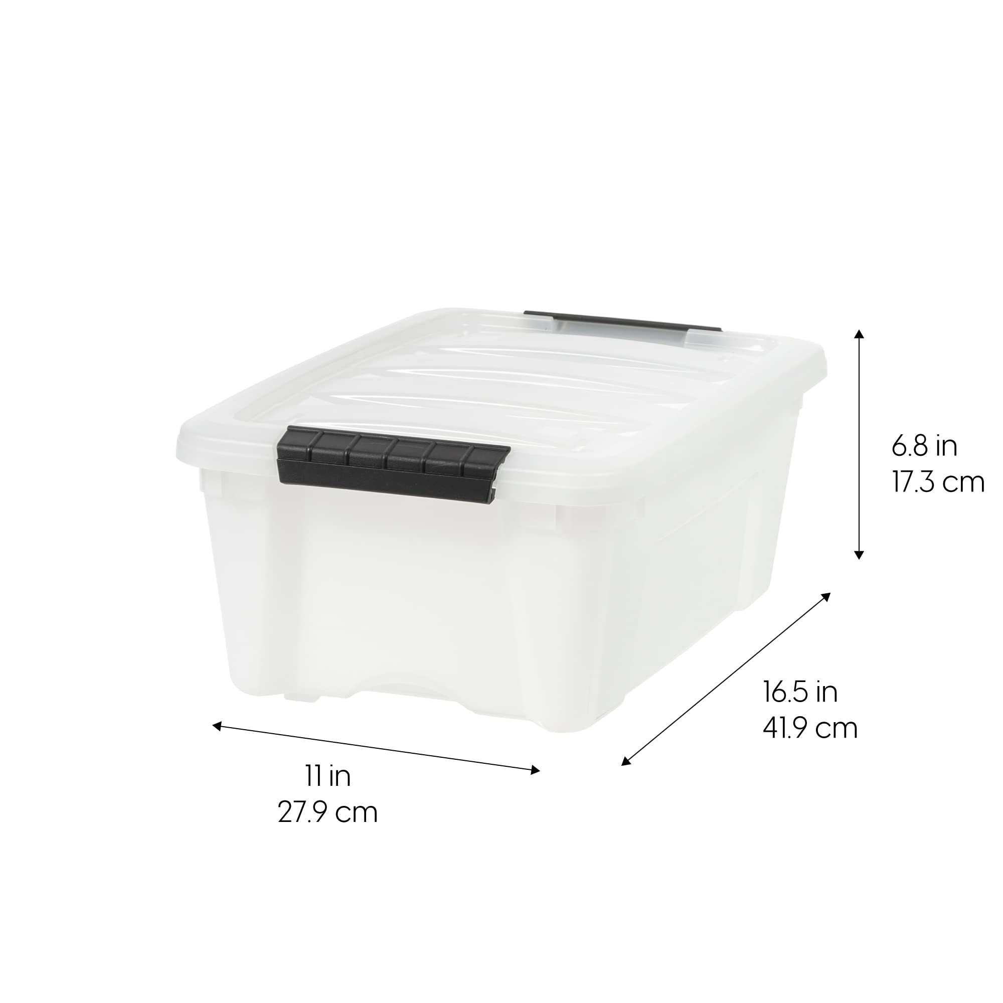 IRIS USA 40 Qt. Plastic Storage Container Bin, Medium & Plastic Storage Container Bin with Secure Lid and Latching Buckles, 6 pack - Pearl, Small