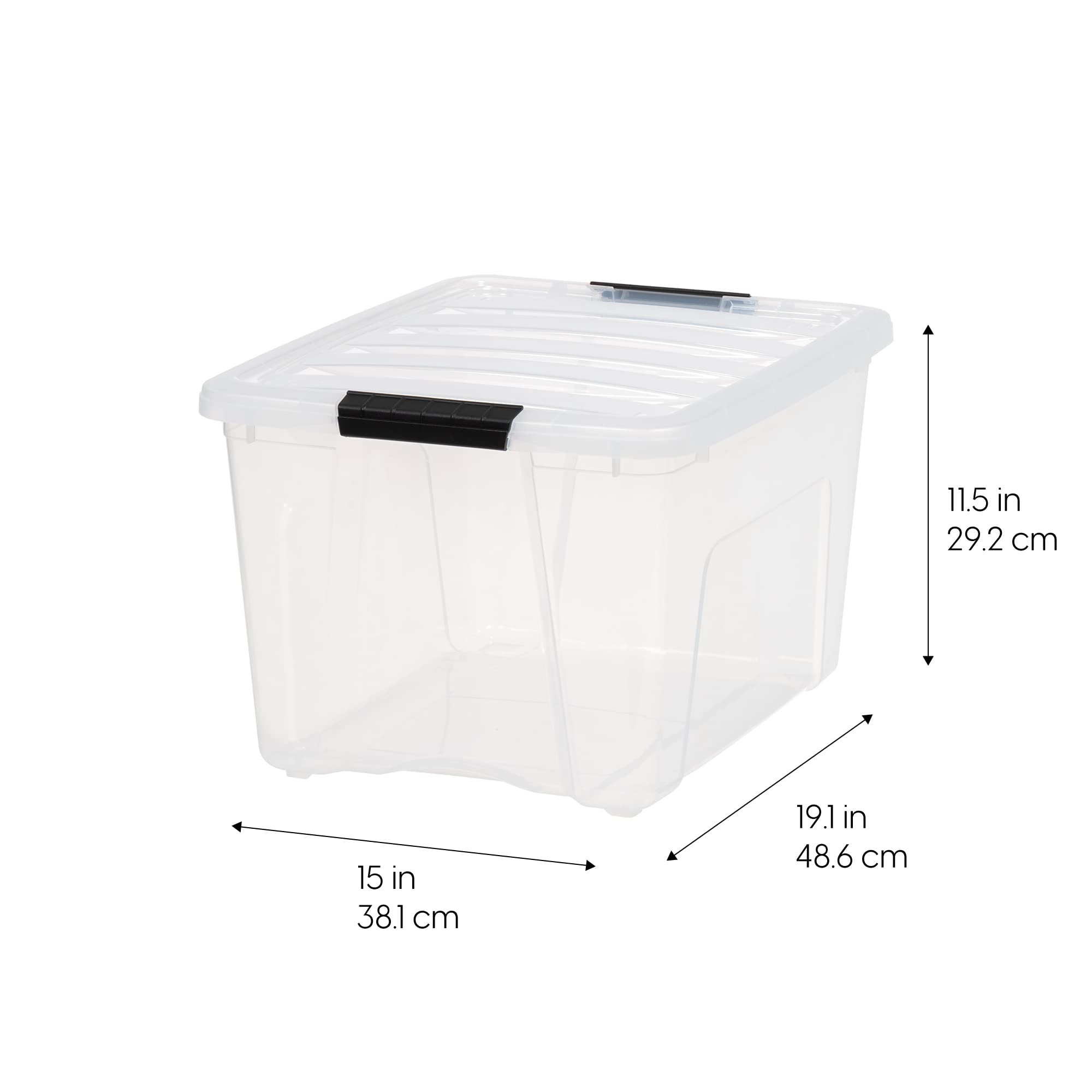 IRIS USA 40 Qt. Plastic Storage Container Bin, Medium & Plastic Storage Container Bin with Secure Lid and Latching Buckles, 6 pack - Pearl, Small