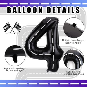 Race Car Balloon Number, 40 Inches Large Black Racetrack Number Balloon Race Car Birthday Balloons Race Car Theme Party Decorations for Boys' Birthday Party Baby Shower(4)