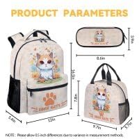 BEOIIBIRD Cat Backpack with Lunch Box Set for Girls, 3 in 1 School Backpacks Matching Combo, Cute Orange Bookbags and Pencil Case Bundle