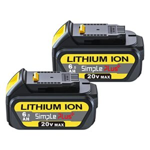 simple plus+ 2 packs 20v 6.0ah replacement battery for dewalt 20v compatible with dewalt dcb200 dcd dcf dcg series cordless power tools