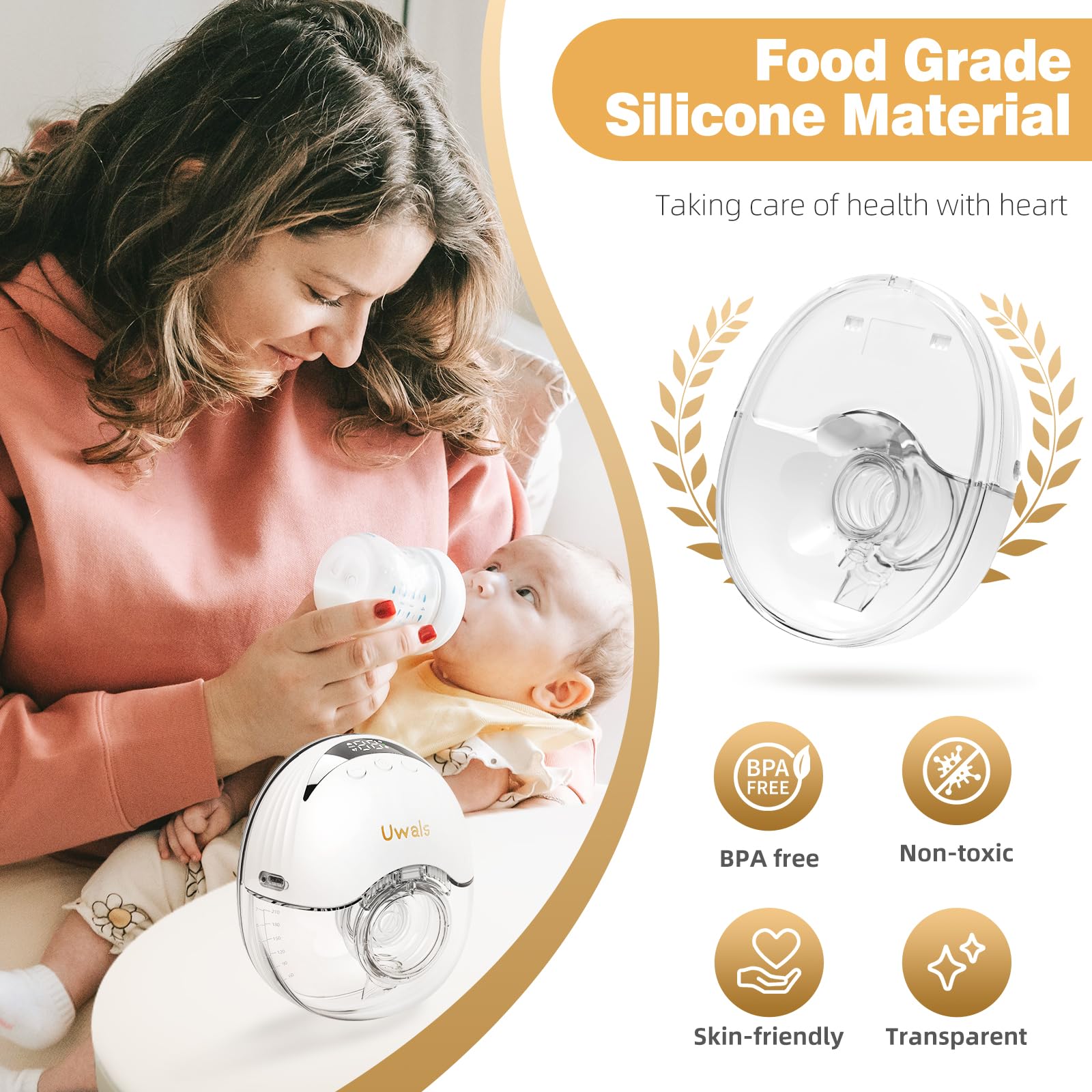 UWALS Breast Pump Hands Free,Double Wearable Breast Pump for Breastfeeding, Wireless Electric Breast Pump with 4 Modes & 12 Levels, 210 ml / 7 oz Capacity, Portable Breast Pump-24MM/21MM/19MM,2 Pack