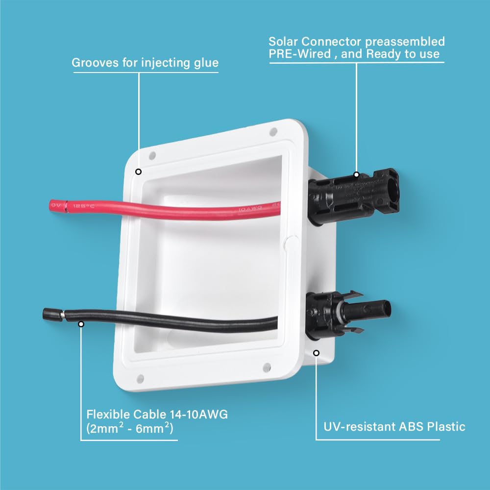 JianHan Solar Weatherproof ABS Double Cable Entry Gland 0.33ft 10AWG for All Cable Types 6mm² to 12mm² UV Resistance Housing for Solar Project on Rv,Boat,Camper,Van