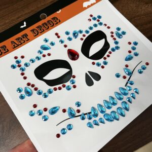 4-Pack Day Of The Death Face Gems,Halloween Temporary Face Tattoos, Rhinestone Face Jewels Stickers