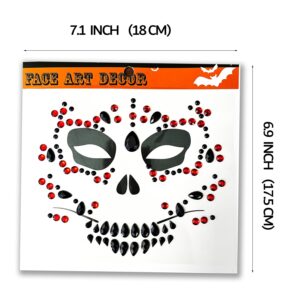 4-Pack Day Of The Death Face Gems,Halloween Temporary Face Tattoos, Rhinestone Face Jewels Stickers