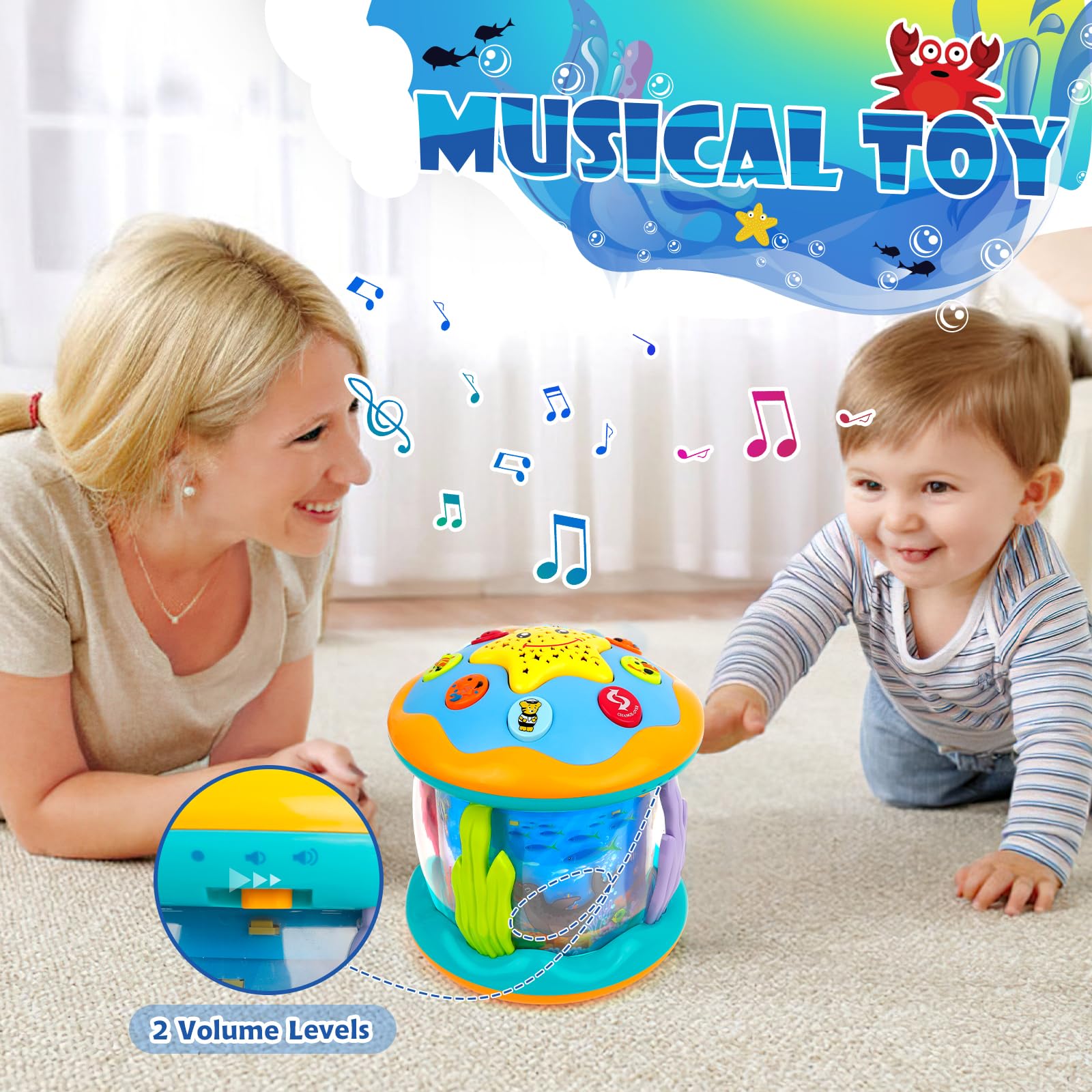 M SANMERSEN Baby Toys for 6-12 Months, Musical Rotating Light-Up Star Projector for Tummy Time and Infant Development, Learning Toddler Toy for 1-2 Year Old- Great Birthday Gift for 3-6-9-12-18 Month