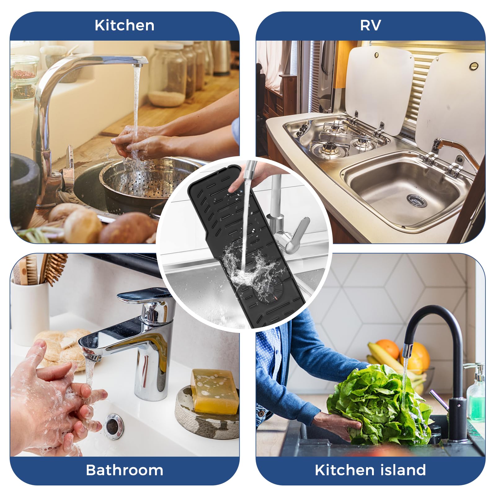 24" Kitchen Sink Faucet Splash Guard Plus Size Silicone Sink Faucet Drying Mat Faucet Handle Drip Catcher Tray Dish Sponge Holder Kitchen Sink Accessories Protector Home Organization Gadgets Organizer