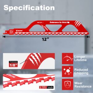 EZARC Demolition Masonry Reciprocating Saw Blade, 12-Inch Carbide Sawzall Blades for Cutting Aerated Concrete and Hollow Brick, 1 Pack