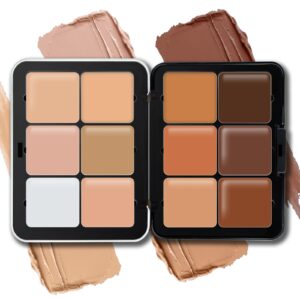 hosaily 12 colors cream concealer foundation palette, long-wearing smudge proof blendable full coverage cream contour blush highlighter color correcting concealer foundation palette makeup