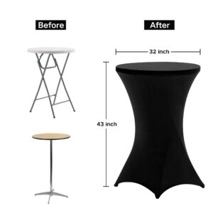 Nacuci 32x43 Inch Cocktail Table Cover Black Spandex Cocktail Tablecloth Highboy Tablecloth High Top Table Cloths Round for Party Pub Bar Bistro