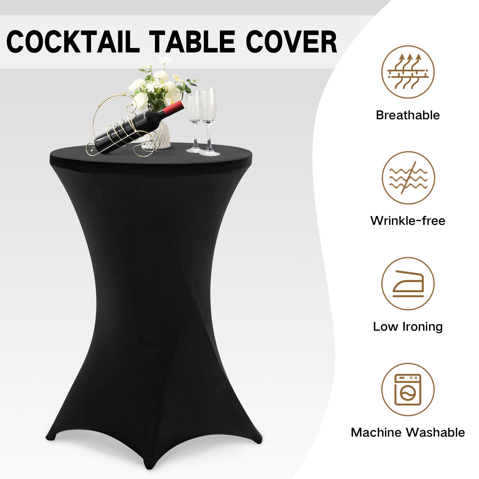 Nacuci 32x43 Inch Cocktail Table Cover Black Spandex Cocktail Tablecloth Highboy Tablecloth High Top Table Cloths Round for Party Pub Bar Bistro