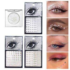 votacos silver glitter eyeshadow & 3pcs face gems stick on set, shimmer cream eye shadow & hair jewels face rhinestones, single eyeshadow palette & body gems diamonds for eye makeup