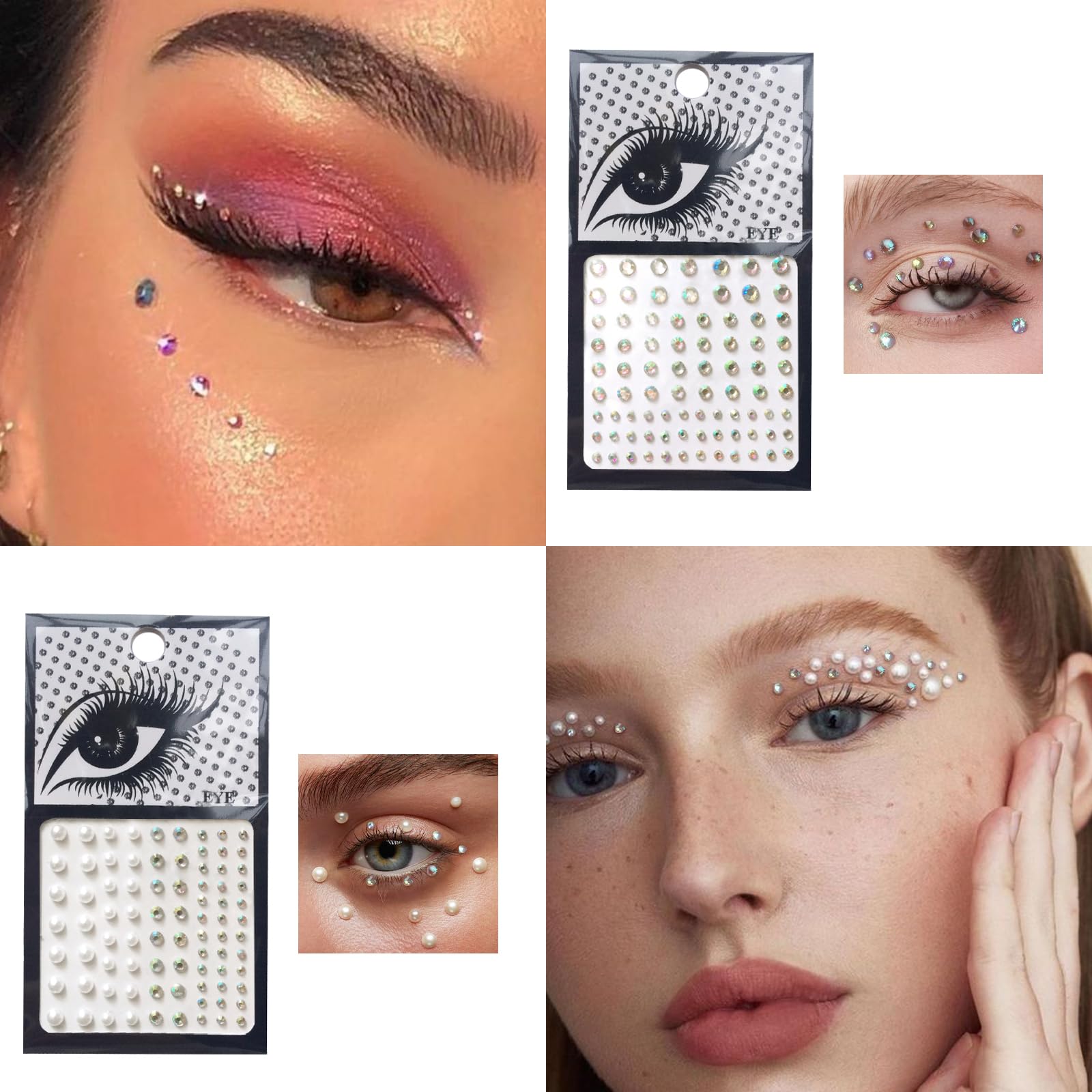 VOTACOS Silver Glitter Eyeshadow & 3Pcs Face Gems Stick on Set, Shimmer Cream Eye Shadow & Hair Jewels Face Rhinestones, Single Eyeshadow Palette & Body Gems Diamonds for Eye Makeup