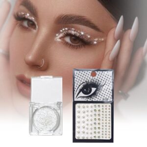 VOTACOS Silver Glitter Eyeshadow & 3Pcs Face Gems Stick on Set, Shimmer Cream Eye Shadow & Hair Jewels Face Rhinestones, Single Eyeshadow Palette & Body Gems Diamonds for Eye Makeup