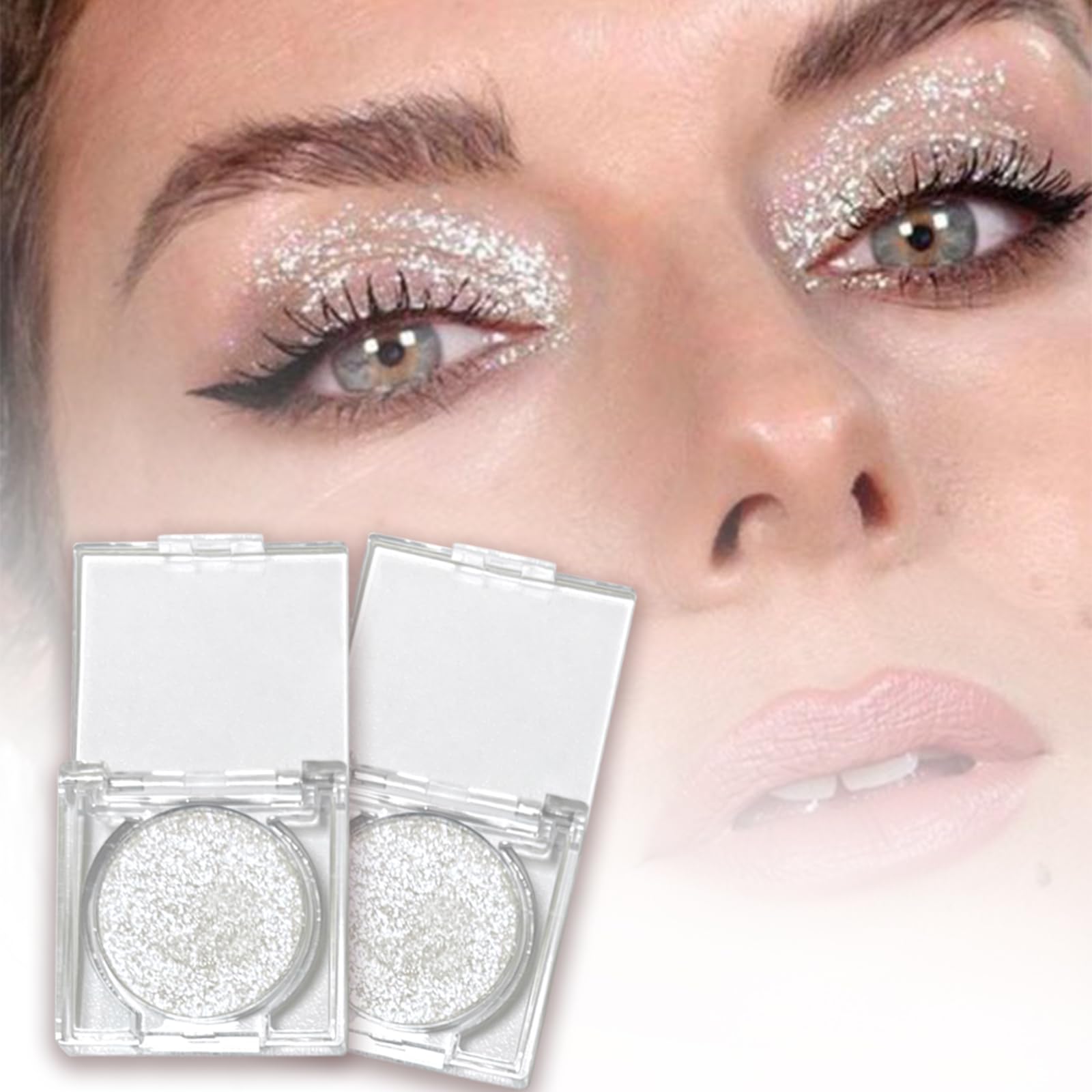 VOTACOS Silver Glitter Eyeshadow & 3Pcs Face Gems Stick on Set, Shimmer Cream Eye Shadow & Hair Jewels Face Rhinestones, Single Eyeshadow Palette & Body Gems Diamonds for Eye Makeup