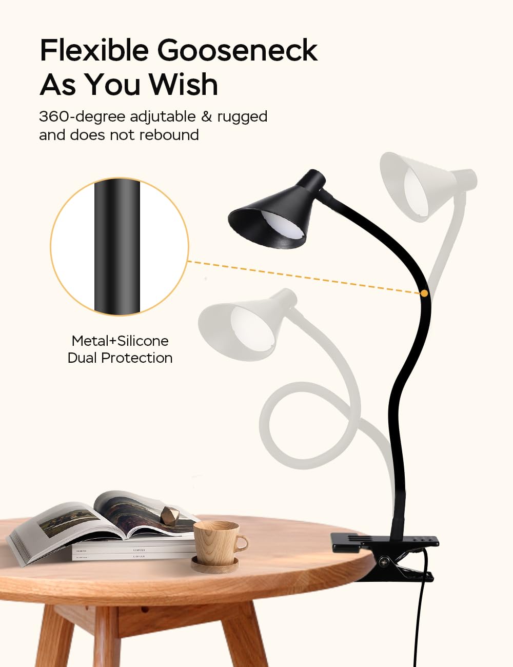 LiFMIRA Clip on Light USB Reading Light 3 Color Modes 10 Brightness Levels Eye Care Clamp Light Flexible Gooseneck Dimmable Reading Lamp Clip on Lamp for Bed Headboard Desk Bedside Dorm (Black)