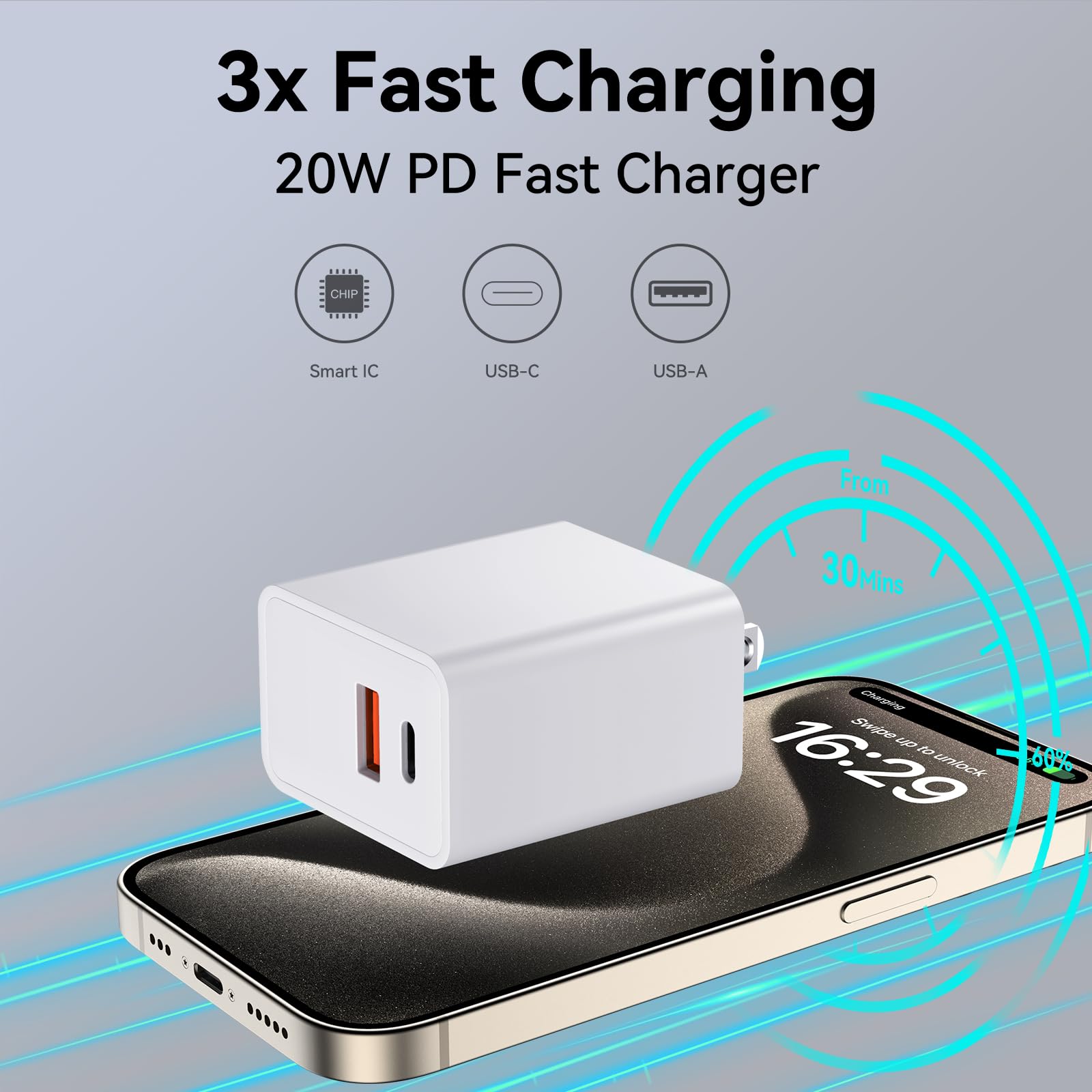 [4 Pack] USB C Charger Block, 20W Dual Port QC+PD 3.0 Power Adapter, USB C Fast Charging Block Type C Wall Charger Plug Cube for 15/15 Pro/15 Pro Max/14/14 Pro Max/13/13 Pro Max/12/iPad Pro/Samsung