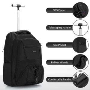 LemoHome Rolling Backpack,18 inch Water Resistant Wheeled Laptop Backpack,Carry on Luggage Business Bag,Trolley Suitcase for Men Women Adults to Travel (Black)