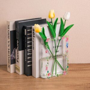 NEUTREHK Book Vase for Flowers,Acrylic Book Vase for Flowers,Clear and Unique Book Flower Vase,for Home,Bedroom,Office,Dining Room Kitchen(Pink)