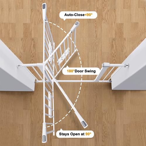 Tiovo Baby Gate with Cat Door Adjustable, 29"-41" Auto Close Safety Dog Gate for Stairs, Doorway, House, Kitchen, Pressure Mounted & Dual-Lock Design Sturdy Pet Gate Pet Supplies, White