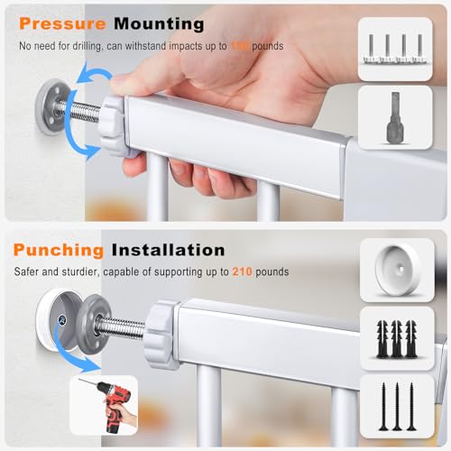 Tiovo Baby Gate with Cat Door Adjustable, 29"-41" Auto Close Safety Dog Gate for Stairs, Doorway, House, Kitchen, Pressure Mounted & Dual-Lock Design Sturdy Pet Gate Pet Supplies, White