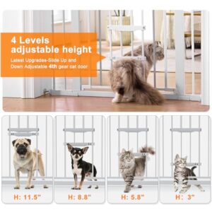 Tiovo Baby Gate with Cat Door Adjustable, 29"-41" Auto Close Safety Dog Gate for Stairs, Doorway, House, Kitchen, Pressure Mounted & Dual-Lock Design Sturdy Pet Gate Pet Supplies, White