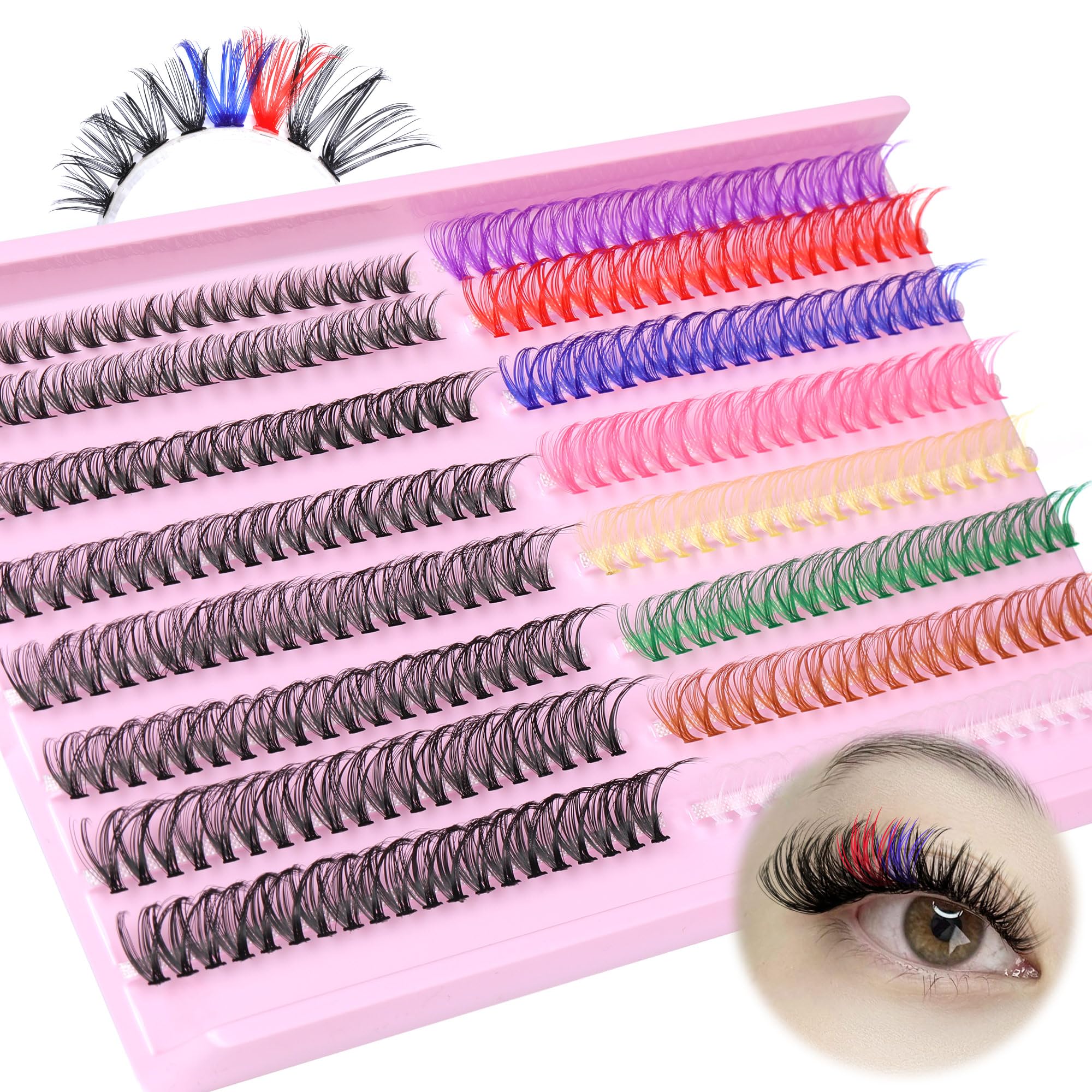 Individual Cluster Lashes 320Pcs Colored Lash CLusters DIY Eyelash Extensions 8-16mm D Curl Eyelash Clusters DIY at Home Lash Extension Fluffy Wispy Colored Lashes by ALPHONSE