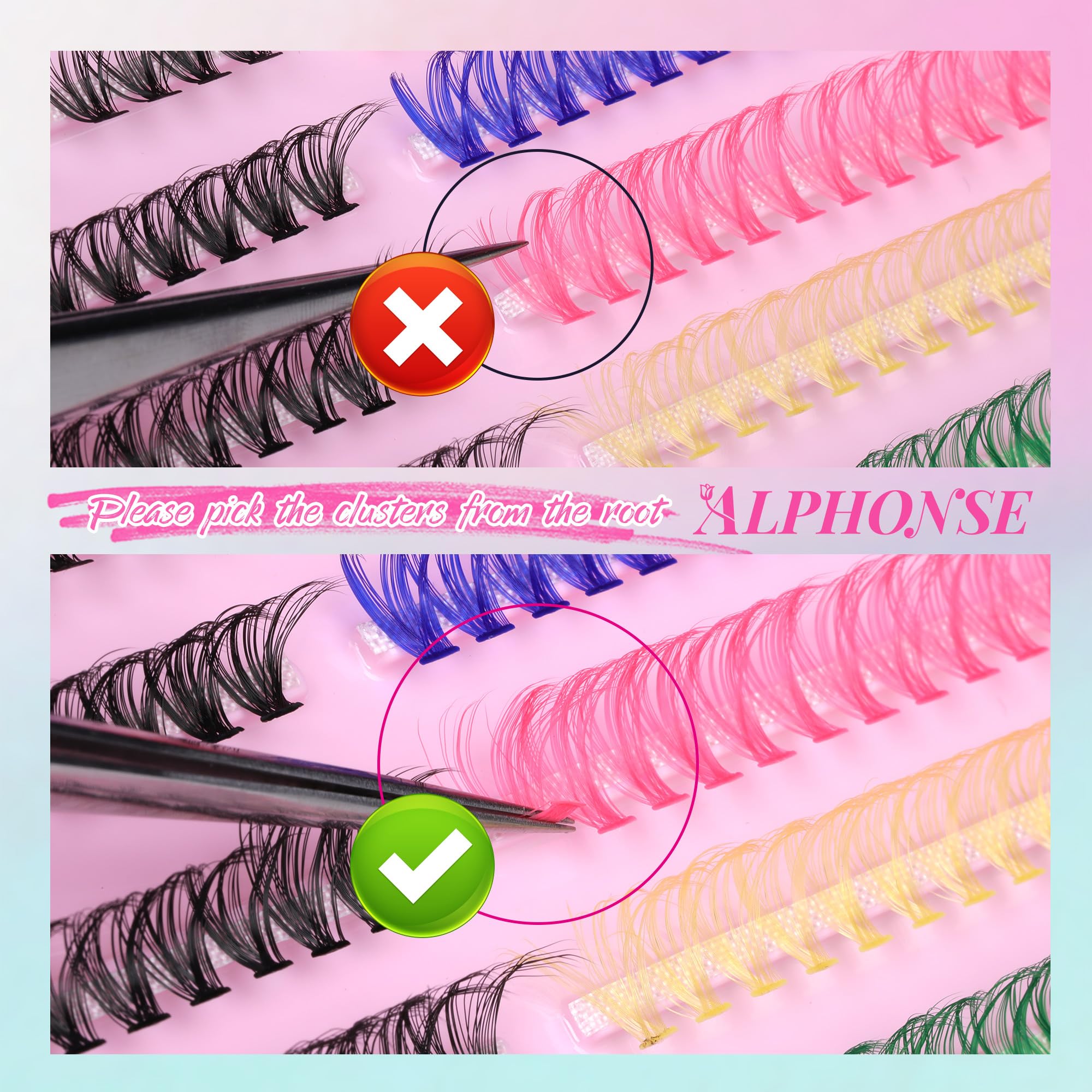 Individual Cluster Lashes 320Pcs Colored Lash CLusters DIY Eyelash Extensions 8-16mm D Curl Eyelash Clusters DIY at Home Lash Extension Fluffy Wispy Colored Lashes by ALPHONSE