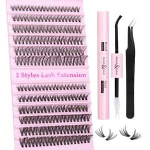 natural lash extension kit diy cluster eyelash extension kit individual lashes with lash bond and seal 10-18mm lash clusters by heyalice (40p, 240pcs, 10-18mm)